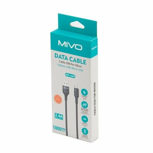 Кабель MIVO USB (m) - microUSB (m) 1.0 м черный в усиленной оплетке MX-48M ,