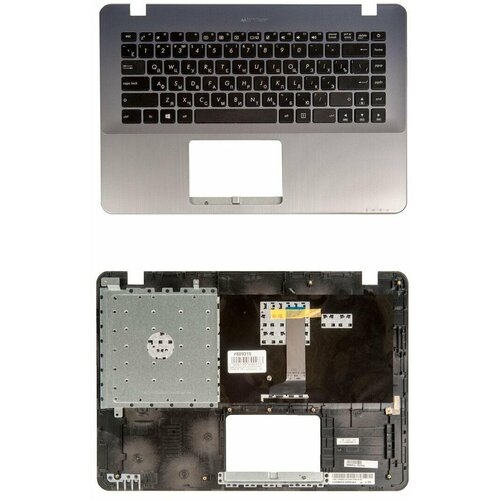 Keyboard / Клавиатура для ноутбука Asus X442UA-1B с топкейсом светло-стальная панель черные кнопки