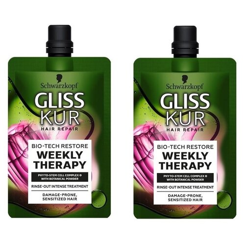 Gliss Kur Маска гоммаж Bio-Tech Регенерация, для ослабленных, поврежденных волос, 50 мл, 2 шт.