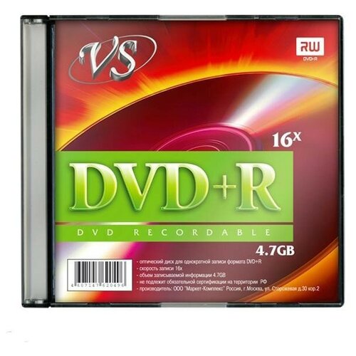Носители информации DVD+R, 16x, VS, Slim/5, VSDVDPRSL501
