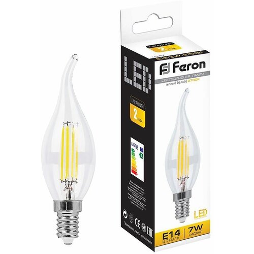 Лампа светодиодная Feron LB-67 Свеча на ветру E14 7W 2700K 10 штук fr_25727_10