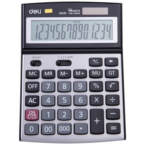 Калькулятор настольный полноразм. Deli E39229.14-р, дв. пит,193x139мм, мет, срб