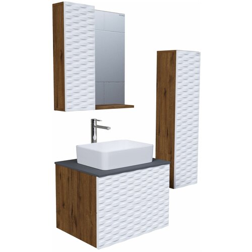 Пенал для ванной комнаты подвесной АЛЬБА-30 см универсальный веллингтон/белый