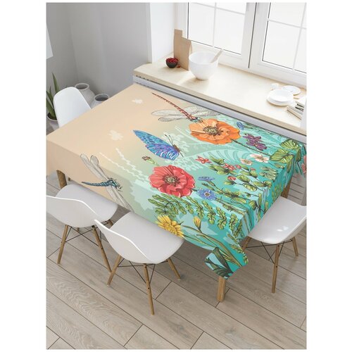 Скатерть прямоугольная JoyArty на кухонный стол "Крылатые над цветами" из оксфорда, 120x145 см