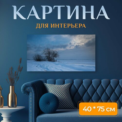 Картина на холсте "Зима, снег, природа" на подрамнике 75х40 см. для интерьера