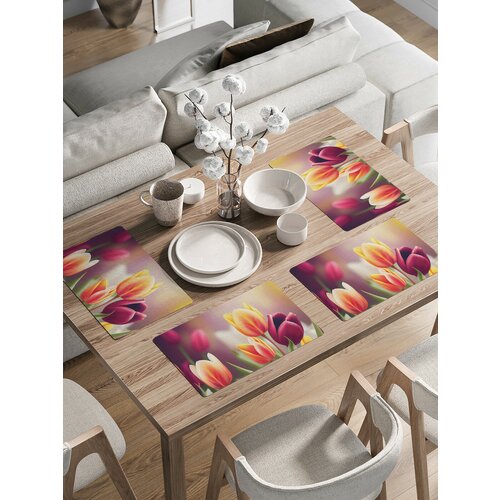 Набор прямоугольных тканевых салфеток на стол для сервировки JoyArty "Поле тюльпанов" плейсмат, 30x46 см, 4шт.