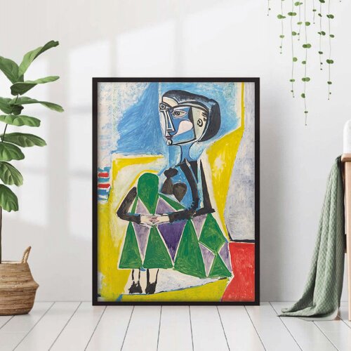 Постер "Пабло Пикассо Женщина на корточках репродукция " 40 на 50 в черной рамке / Картина для интерьера / Плакат / Постер на стену