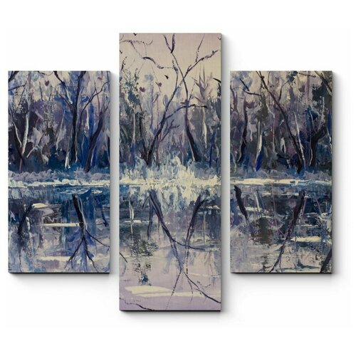 Модульная картина Река в зимнем лесу 100x90