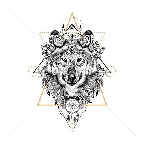 Постер на холсте Изображение волка в стиле ацтеков 60см. x 60см.