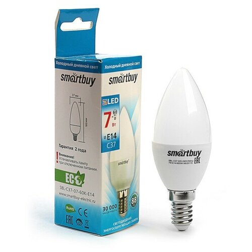 Smartbuy Лампа cветодиодная Smartbuy, C37, Е14, 7 Вт, 6000 К, холодный белый свет