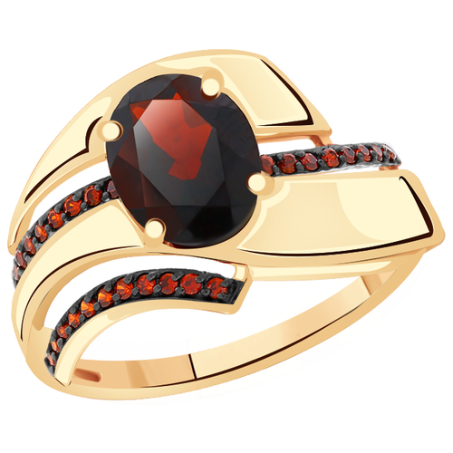 Кольцо АЛЕКСАНДРА, красное золото, 585 проба, фианит, гранат, размер 19, красный