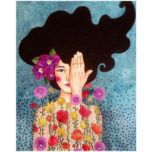 Постер / Плакат / Картина Девушка в цветах 60х90 см в раме