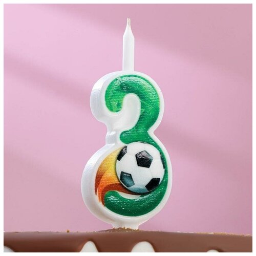 Свеча для торта "Футбольная", 10,2 см, зелёная цифра "3"