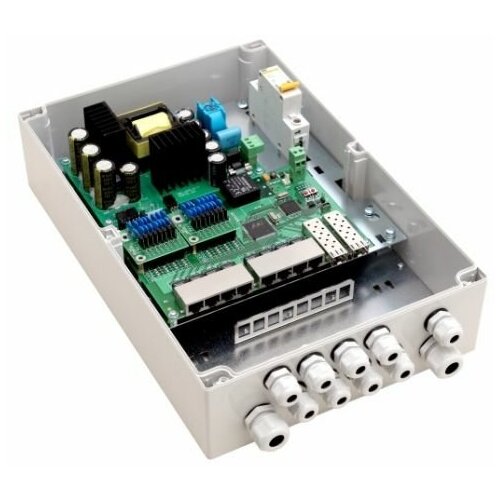 Коммутатор управляемый TFortis PSW-2G 8F+ уличный 10-портовый гигабитный; PoE+ (IEEE 802.3at, High PoE) до 30Вт на порт. Имеет встроенный оптический к