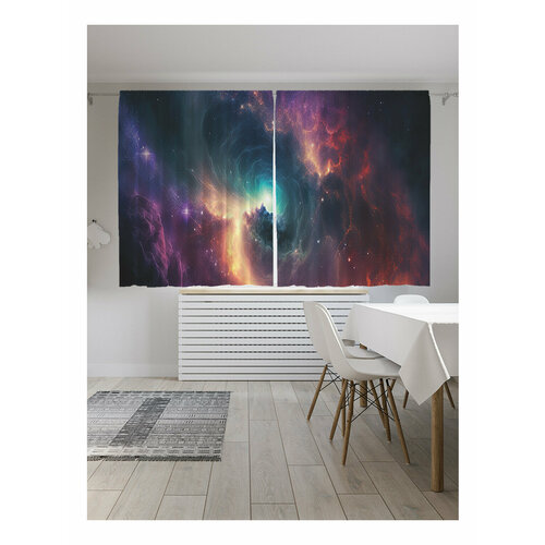 Шторы, фотошторы короткие JoyArty "Космическое небо" 145х180 (2 полотна), сатен