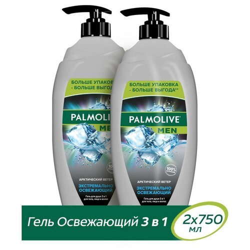 Palmolive MEN гель для душа, тела, лица и волос Арктический ветер 3 в 1, 2х750 мл.