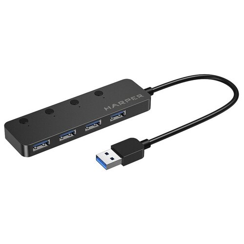 Harper USB-концентраторы HUB-04MB Black USB-концентратор, Интерфейс: 4 х USB 3.2, 1 х Micro USB Переходник: USB 3.0 Type-C, Скорость передачи