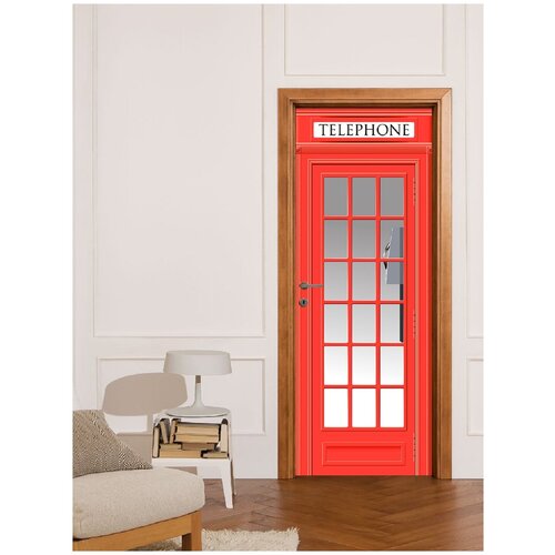 Наклейка интерьерная на дверь "Красная телефонная будка", 80х200 см самоклеющаяся