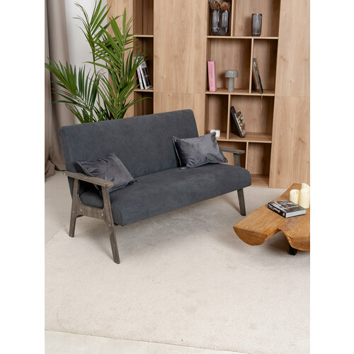 Прямой диван Relax, темно серый серое масло, 2-х местный, 138x75x80