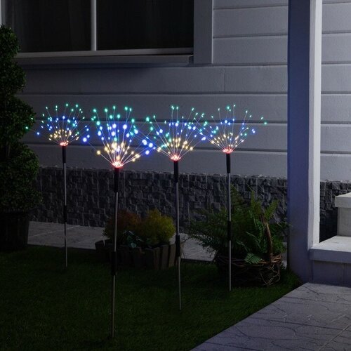 Садовый светильник на солнечной батарее «Одуванчики» 4 шт, 78 см, 320 LED, свечение мульти
