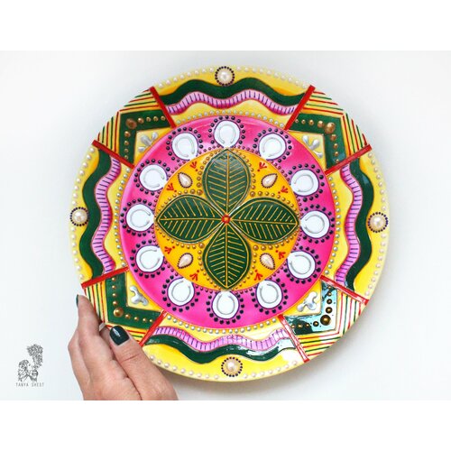 Декоративная тарелка мандала Денежный магнит, привлечение денег, оберег талисман, тарелка на стену