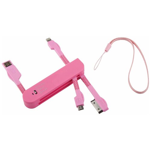 USB кабель "LP" 3 в 1 карманный розовый (micro USB/Apple Lightning 8-pin/Apple 30 pin)