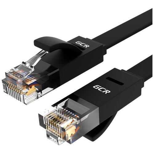 Патч-корд PROF плоский UTP cat.6 10 Гбит/с RJ45 LAN для интернета контакты 24K GOLD (GCR-LNC62) черный 1.5м