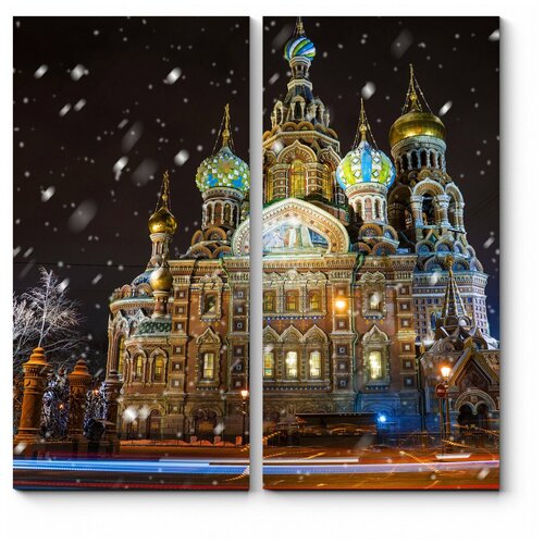 Модульная картина Спас на Крови зимним вечером, Санкт-Петербург 40x40