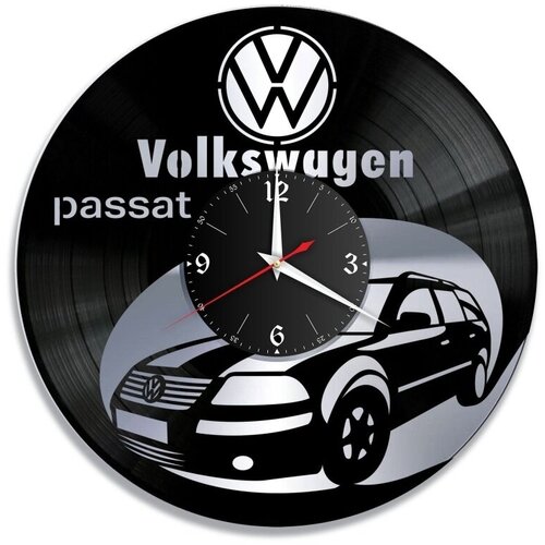 Интерьерные настенные часы из винила "Volkswagen" кварцевые с плавным ходом, подарок маме, папе