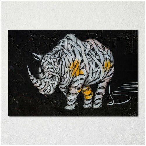 Картина на Стекле - "Носорог стрит-арт", размер 60х40 см