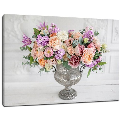 Картина Уютная стена "Романтический букет цветов в винтажной вазе" 90х60 см