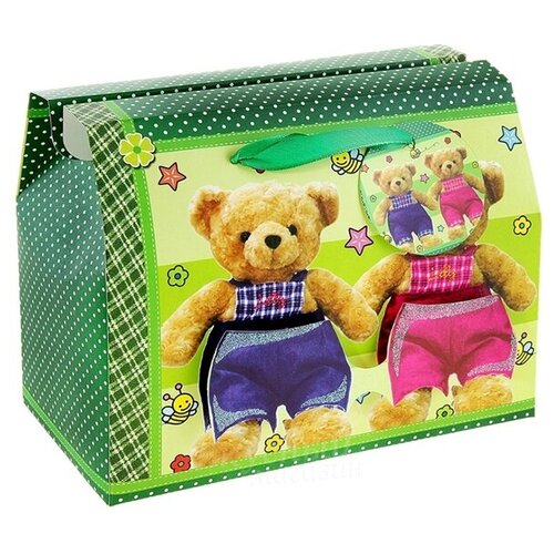 Упаковка для подарков Сундучок Два медвежонка 26х21х11,5 см.