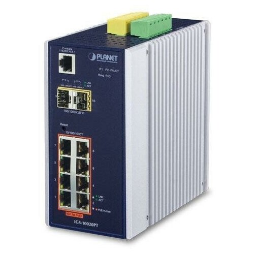 IP30 L2+ SNMP Manageable 8-Port Gigabit POE(Af) Switch + 2-Port Gigabit SFP Industrial Switch (-40 to 75 C), ERPS Ring Supported, 1588