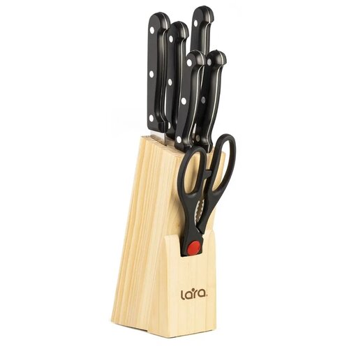 Набор ножей LARA LR05-53, 7 предметов: деревянная подставка + 5 ножей + ножницы