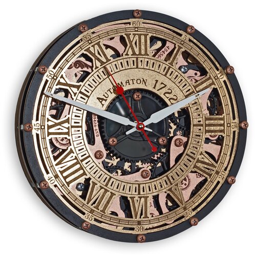 Часы настенные Автоматон 1722 Черное Золото с вращающимися шестеренками