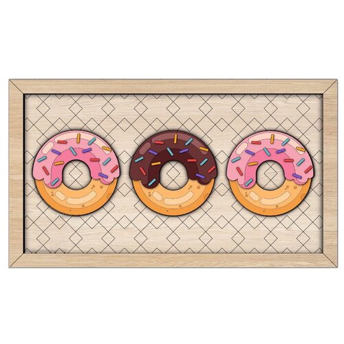 Картина многослойная деревянная, настенный декор, вывеска для кафе Пончики - Окрашенная