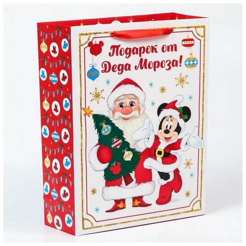 Пакет подарочный ламинированный вертикальный "Подарок от Деда Мороза", Микки Маус и друзья, размер 31х40х11,5