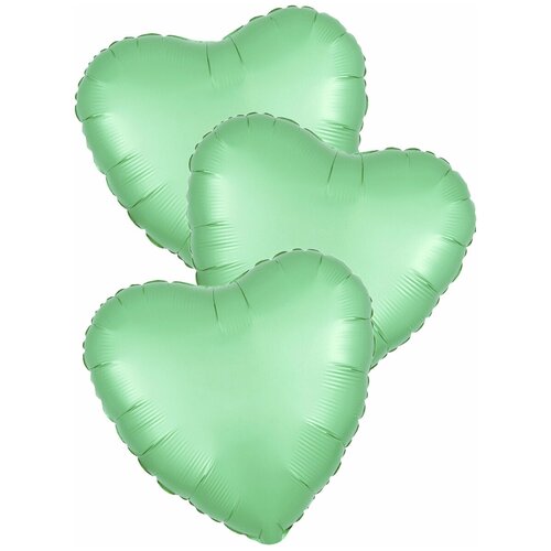 Воздушные шары фольгированные Agura Сердца, Сатин, Блендо-зеленый 46 см, набор 3 шт