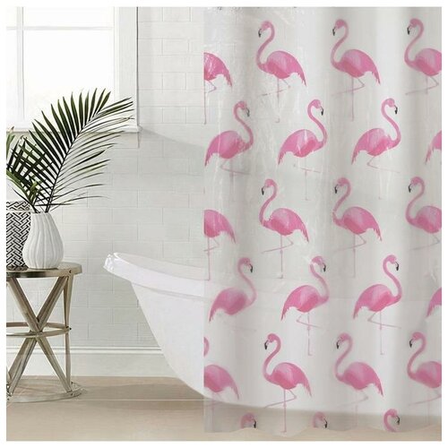 SAVANNA Штора для ванной комнаты SAVANNA "Фламинго", с люверсами, 180×180 см, PEVA