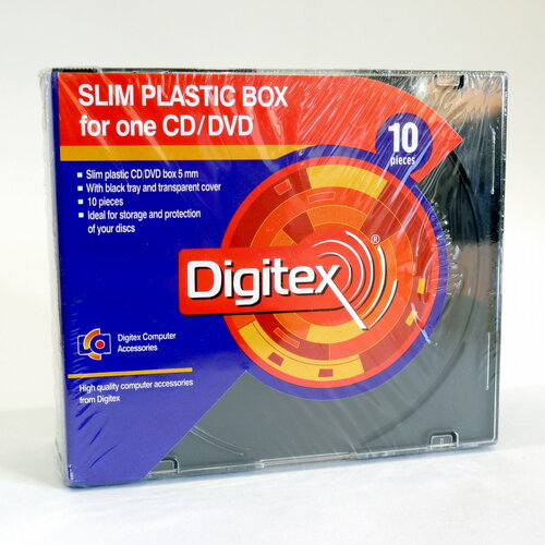 Боксы для CD DVD дисков Digitex Slim BOX 5 мм, 20 штук, черный низ, пластиковые