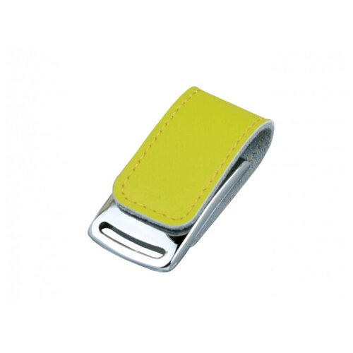 Кожаная флешка для нанесения логотипа с магнитным замком (16 Гб / GB USB 2.0 Желтый/Yellow 216 Flash drive KJ020 ремень)