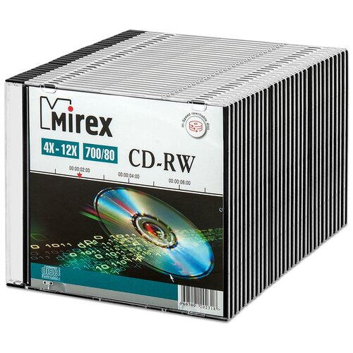 Перезаписываемый диск CD-RW Mirex 700Mb 12x slim box, упаковка 30 шт.