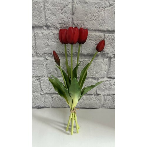Букет тюльпанов 5шт, силикон, цв. красный/Искусственные цветы