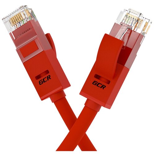 GCR Патч корд прямой 0. 1м UTP кат.5e красный 24 AWG литой ethernet high speed 1 Гбит с RJ45