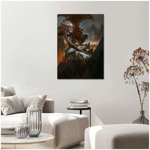 Интерьерная картина на холсте/ картина на стену/ в гостиную/ спальню - Воины и дракон 40х60