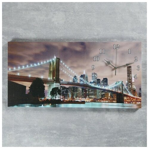 Сюжет Часы настенные, на холсте, серия: Город, "Бруклинский мост", 40х76 см, микс