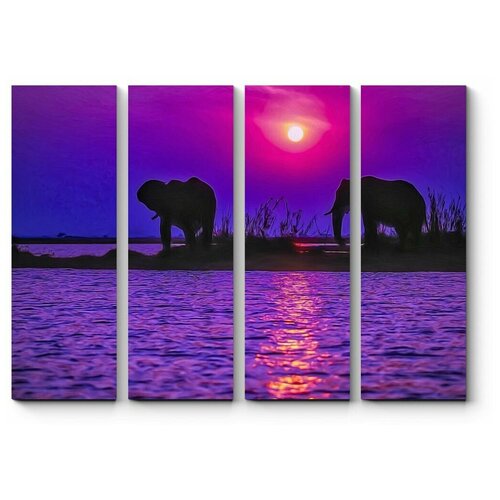 Модульная картина Слоны на водопое 90x68