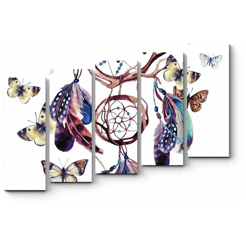 Модульная картина Ловец снов в окружении порхающих бабочек 130x91