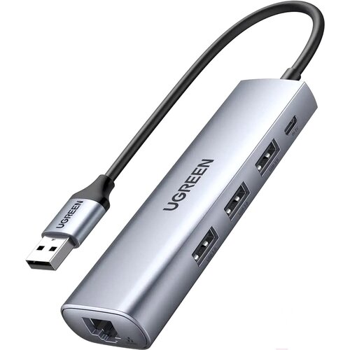 Хаб UGREEN CM266 (60812) USB-A 3.0 to 3 USB-A 3.0 + RJ45(Gigabit), порт для питания Micro USB, Gray