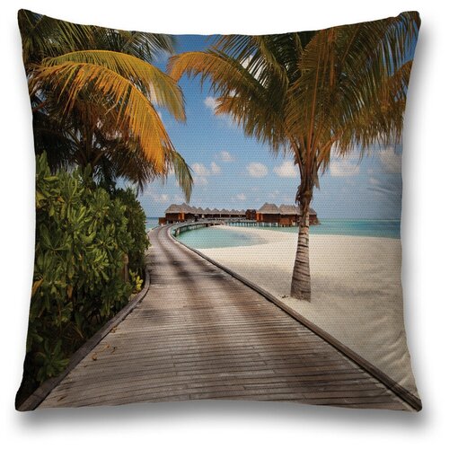 Наволочка декоративная на молнии, чехол на подушку JoyArty "Пляж острова Ваадху" 45х45 см